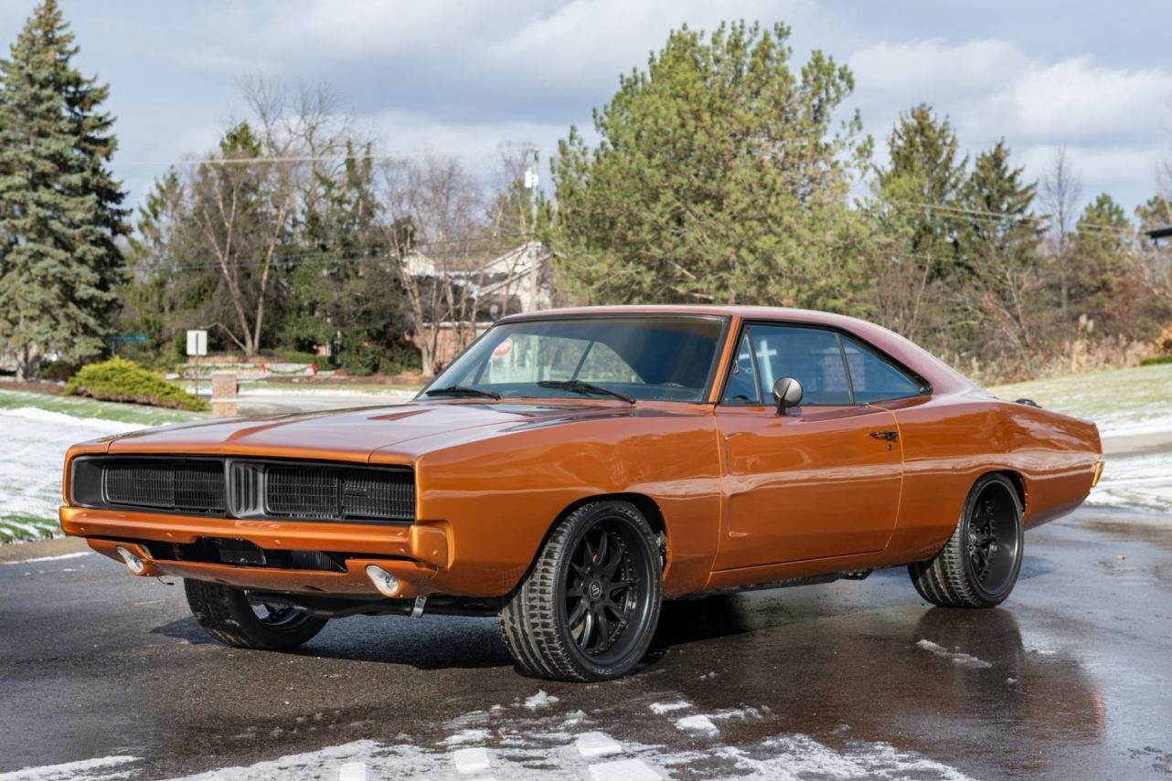 A restored 1969 Dodge Charger Restomod in copper color at auction ...