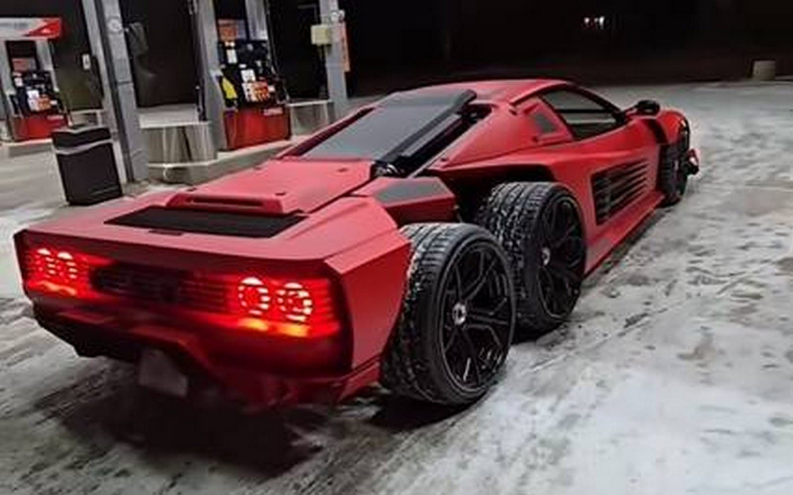 A video captures a bizarre six-wheeled Ferrari Testarossa supercar in ...