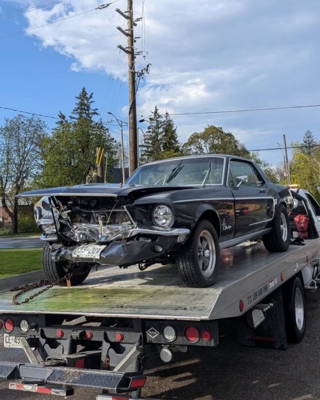 1968 Ford Mustang badly damaged after head-on crash with Tesla Model 3 ...